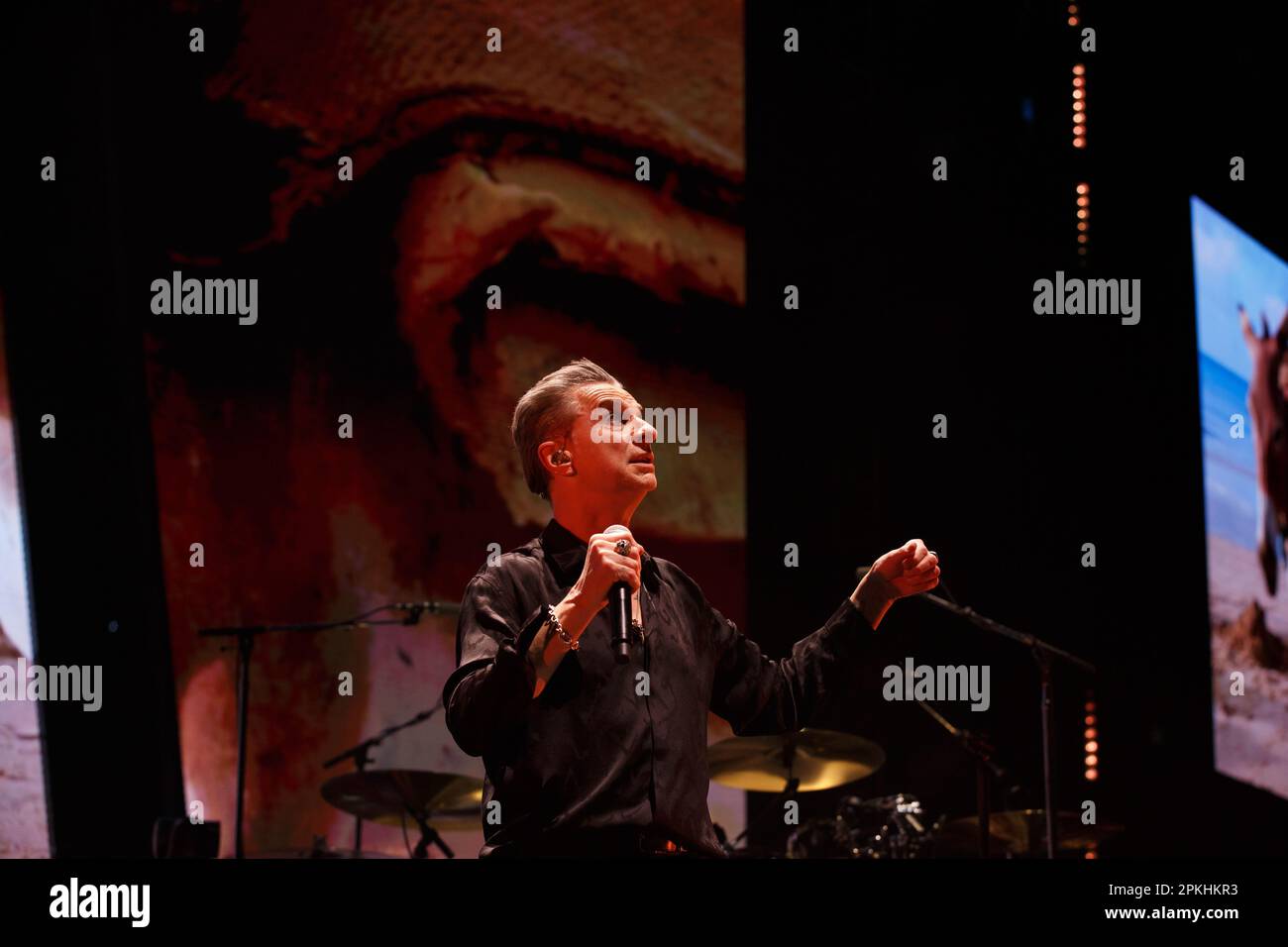 Depeche Mode lead singer Dave Gahan performing on stage during the ...