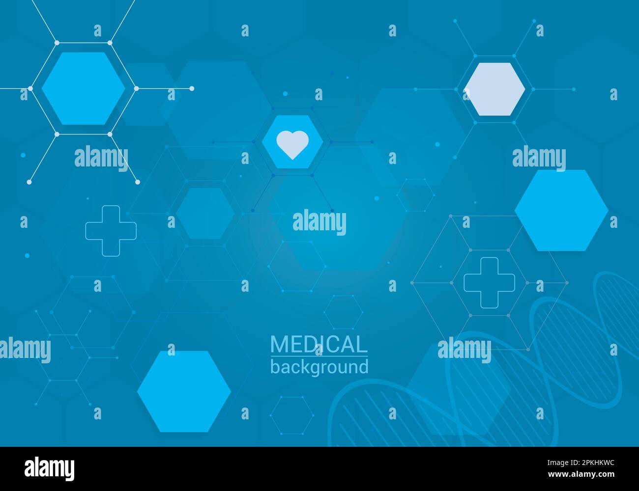 medical background with abstract octagon elements, dna and crosses ...