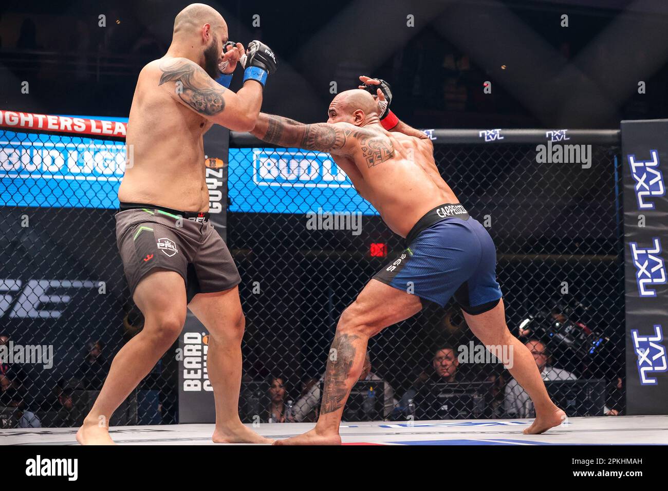 April 7, 2023: (R-L) Heavyweight Bruno Cappelozza punches Matheus ...