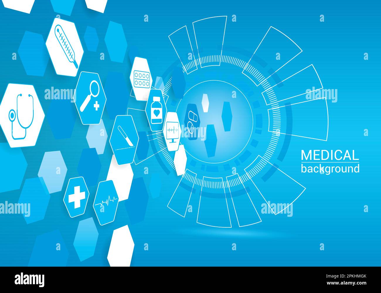 medical background with digital 3d elements of treatment in octagons ...