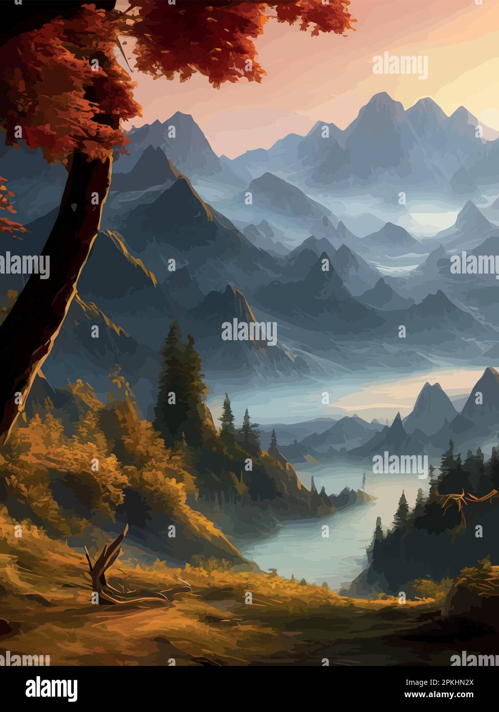 Majestic vertical landscape Stock Vector Images - Alamy