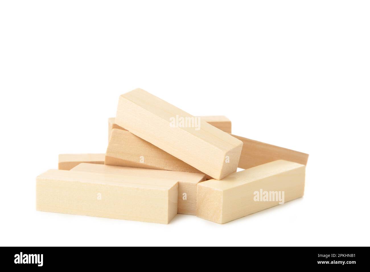 Wooden blocks disrupted isolated on white background. Top view Stock ...
