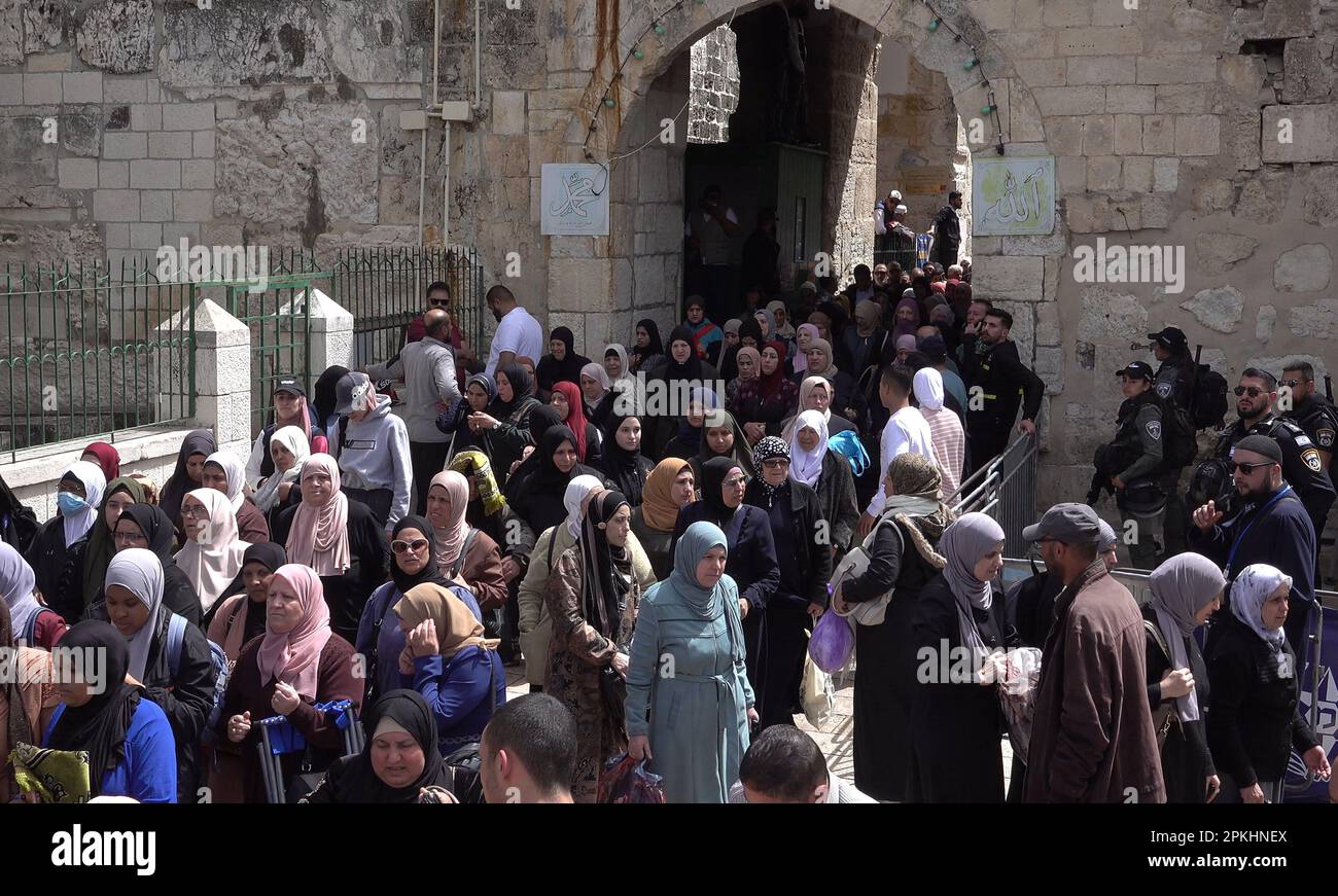 Muslim worshipers leave the temple mount after taking part in the Third ...