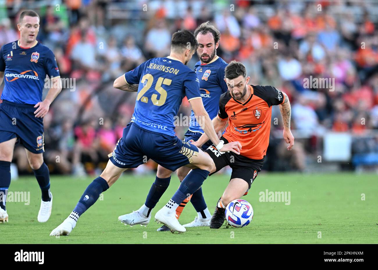 James O'Shea (right) of the Roar in action during the A-League Men's ...