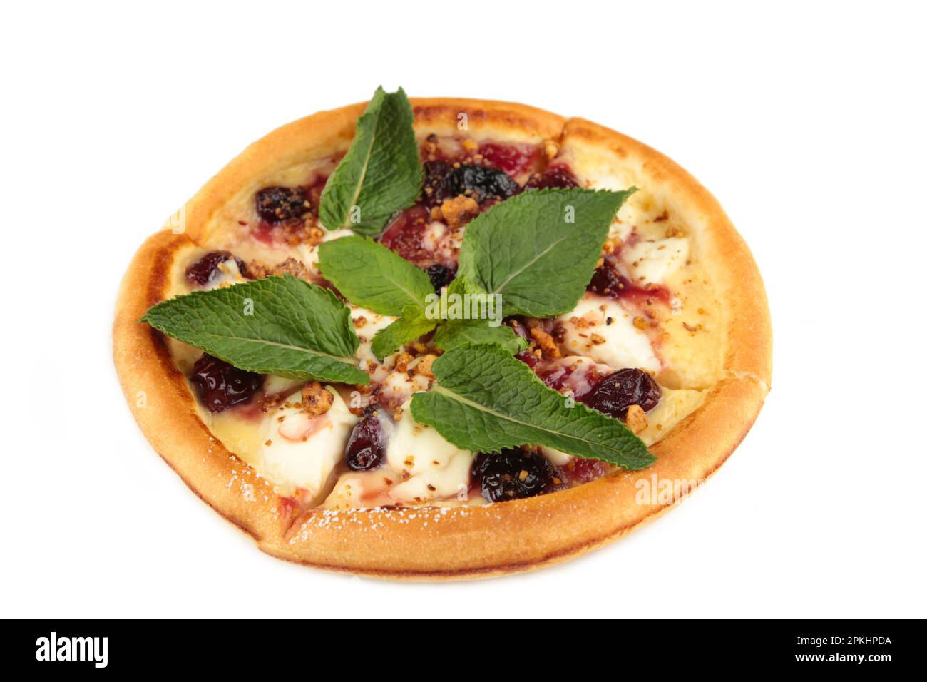 Sweet pizza isolated on white background, cut out. Top view Stock Photo ...