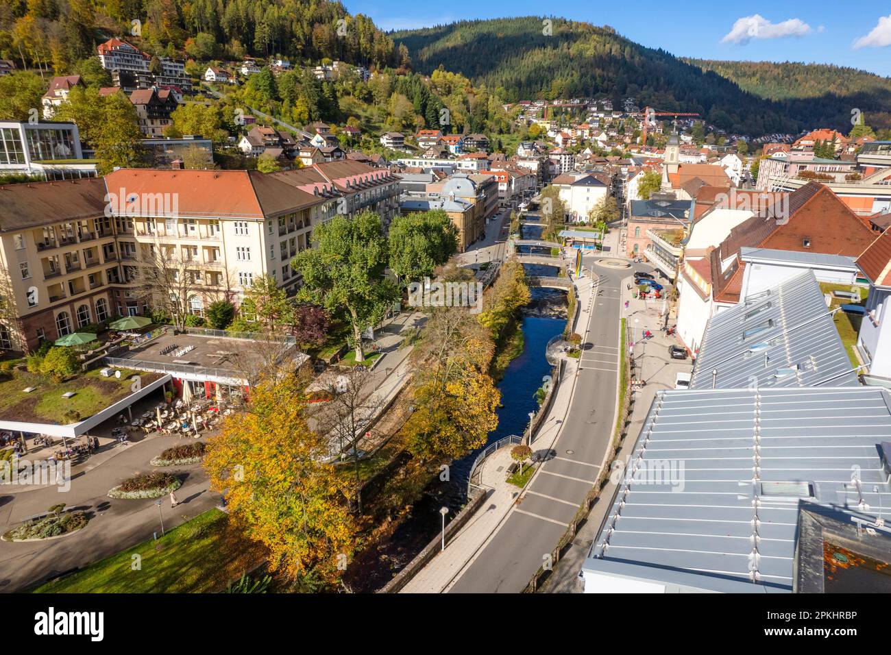 Aerial view of the town centre, Bad Wildbad, Black Forest, Germany ...