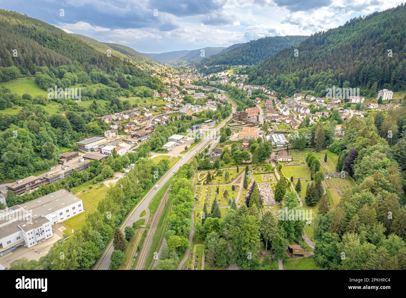 Aerial view of the town in the forest. Bad Wildbad, Black Forest ...