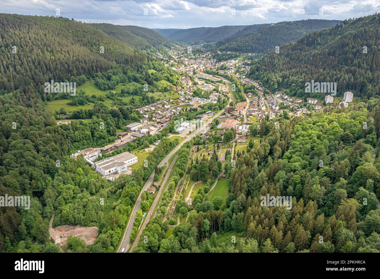 Aerial view of the town in the forest. Bad Wildbad, Black Forest ...