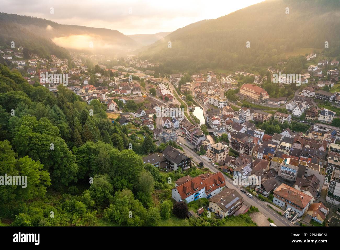 Aerial view of the town centre, Bad Wildbad, Black Forest, Germany ...
