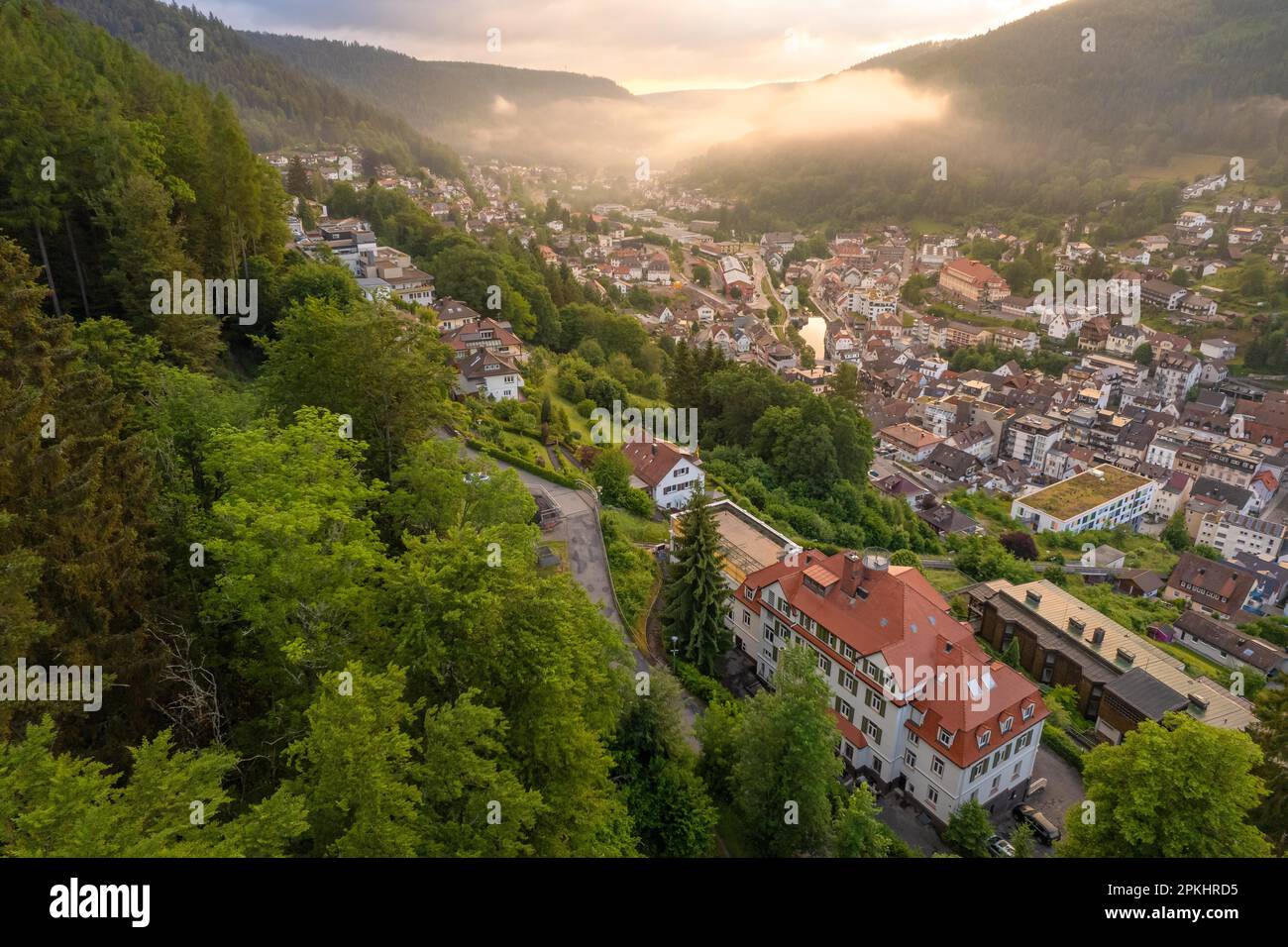 Aerial view of the town centre, Bad Wildbad, Black Forest, Germany ...