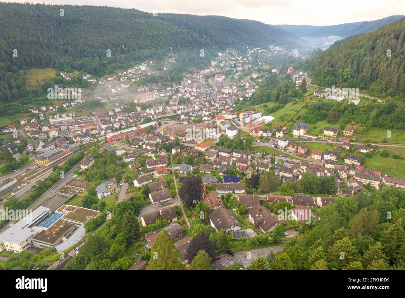 Aerial view of the town centre, Bad Wildbad, Black Forest, Germany ...