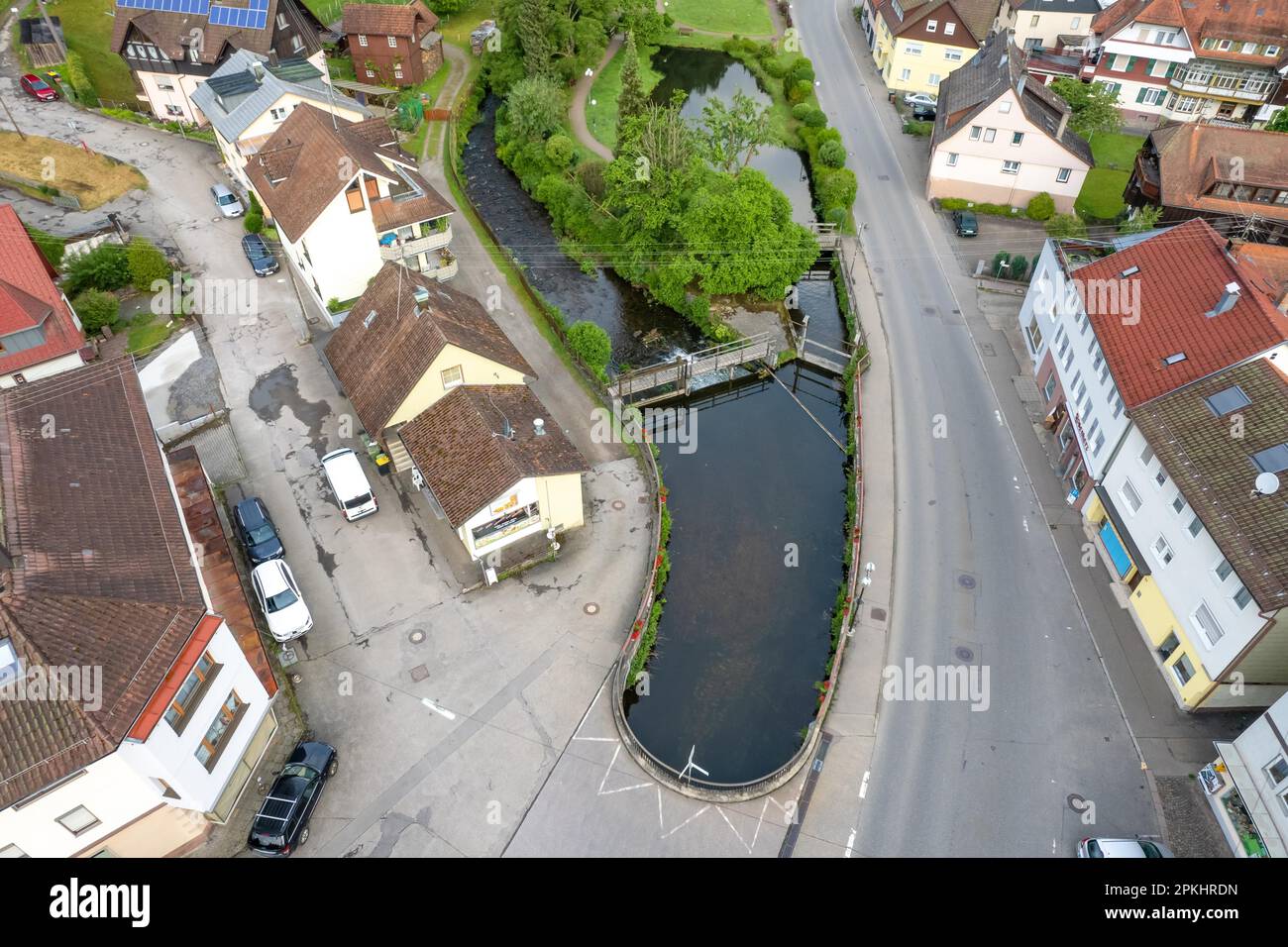 Aerial view of the town centre, Bad Wildbad, Black Forest, Germany ...