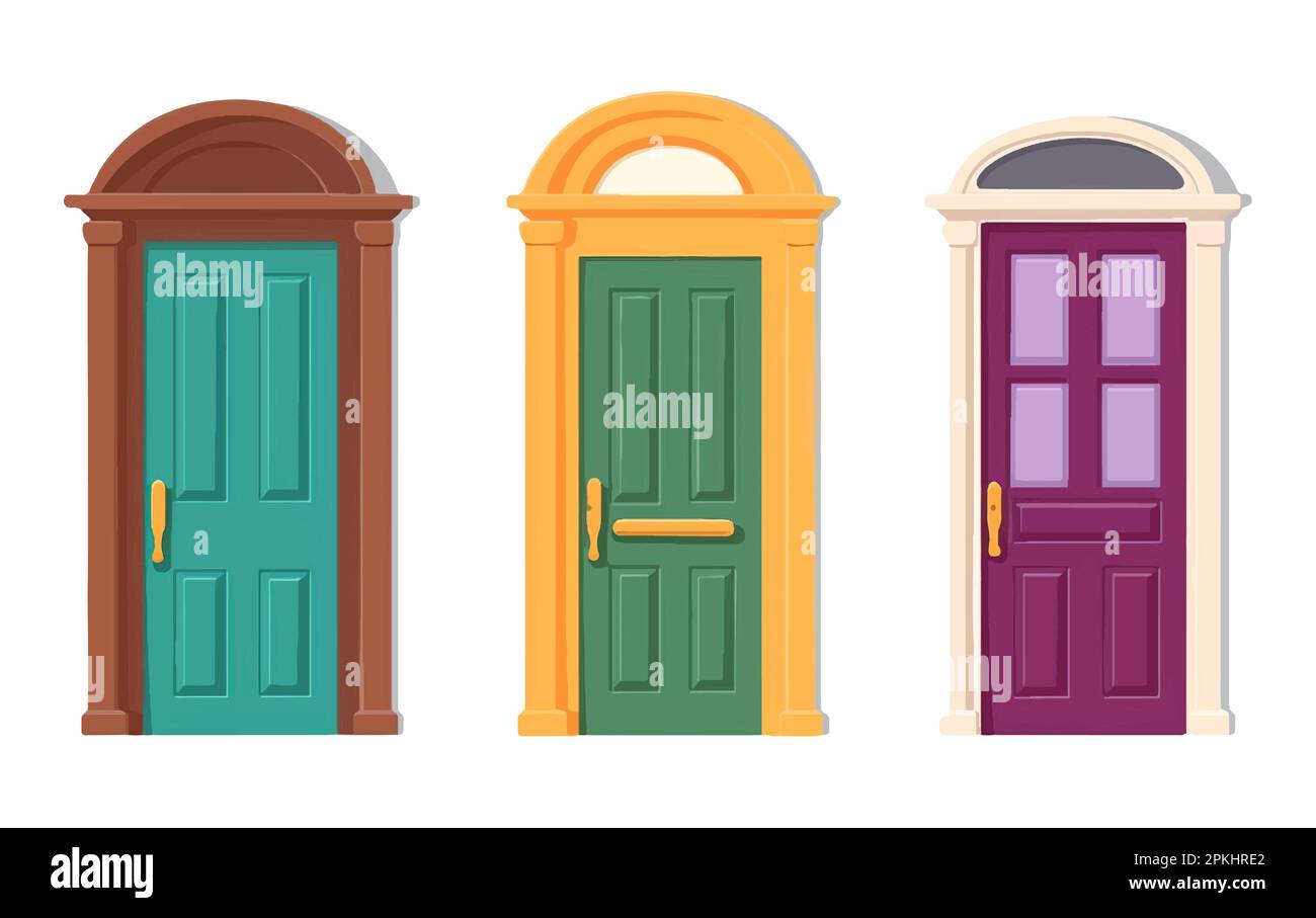 set vector illustration of outdoor doors multi colored isolated on ...
