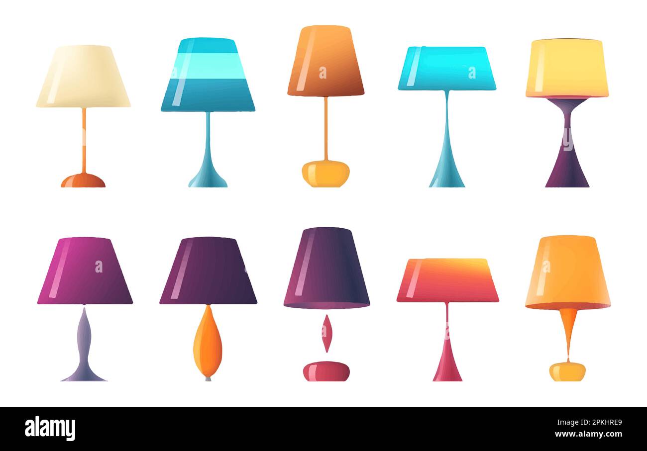 set vector illustration of table multi colored lamp isolate on white ...