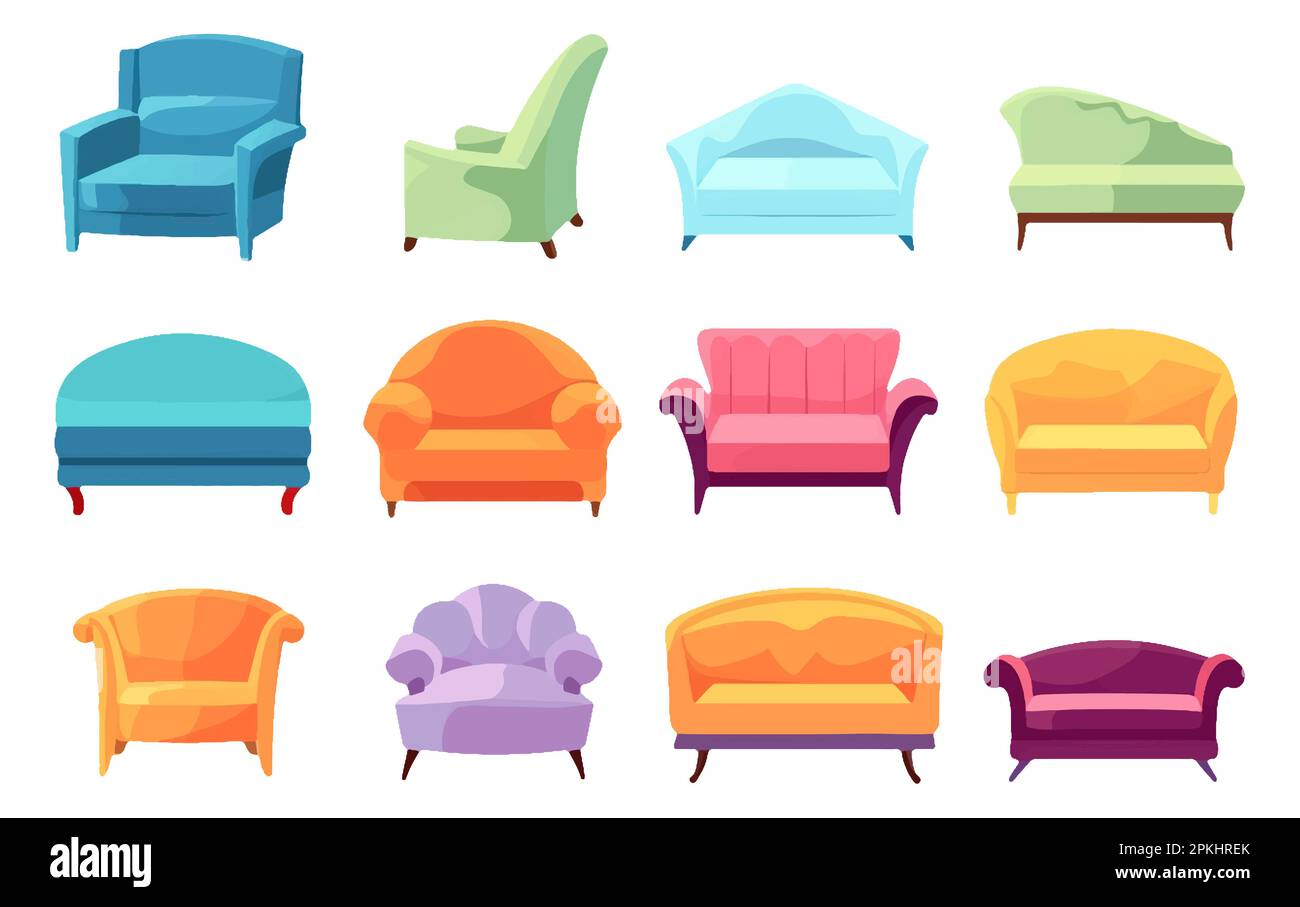 set vector illustration of colorful chairs isolated on white background ...