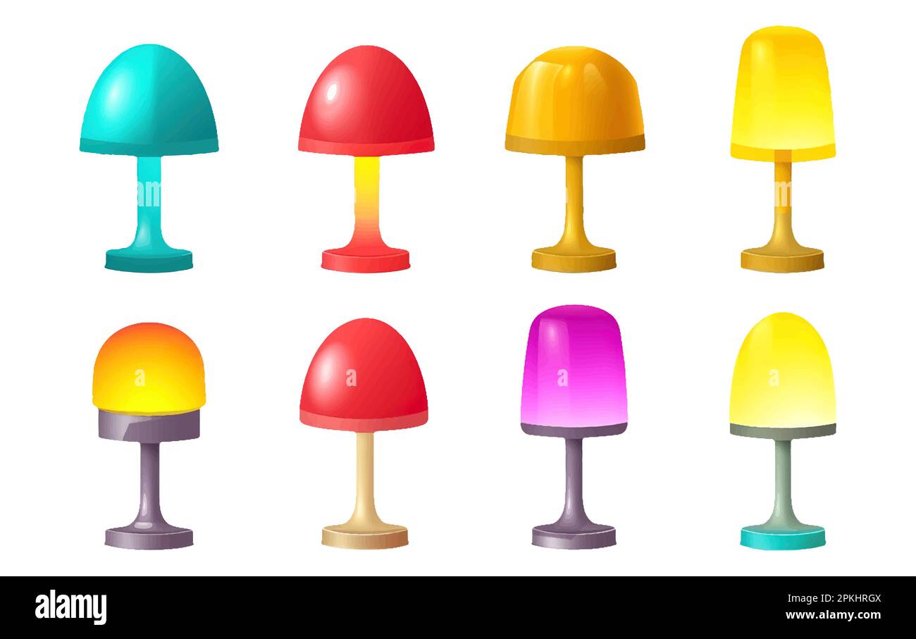 set vector illustration of table multi colored lamp isolate on white ...