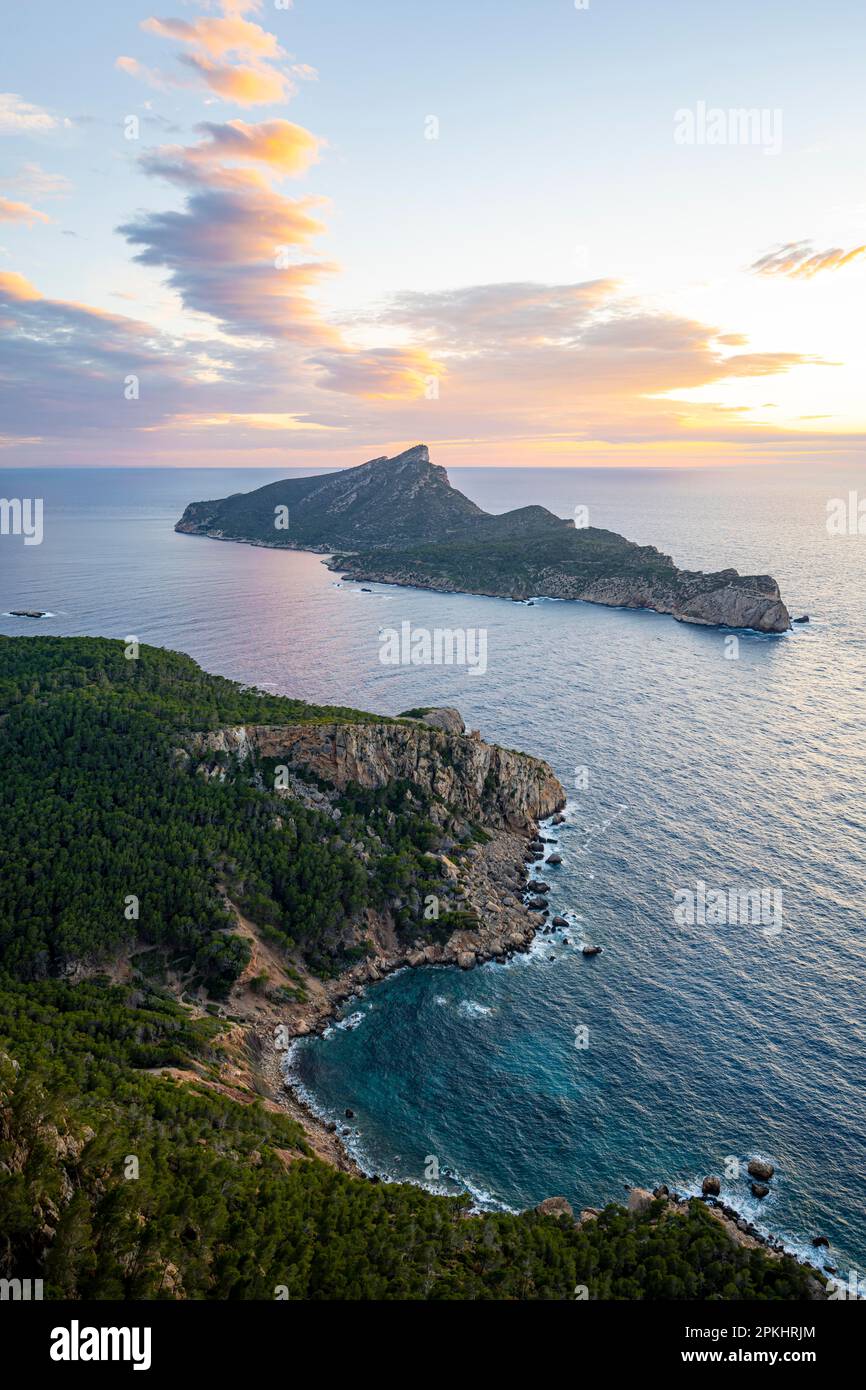 View of mountains and coast with sea, at sunset, walking to La Trapa ...
