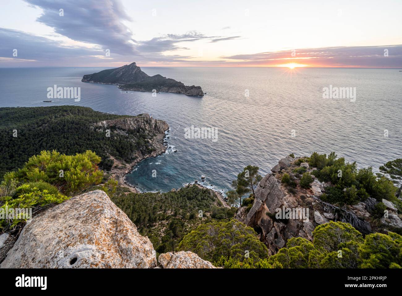 View of mountains and coast with sea, at sunset, walking to La Trapa ...