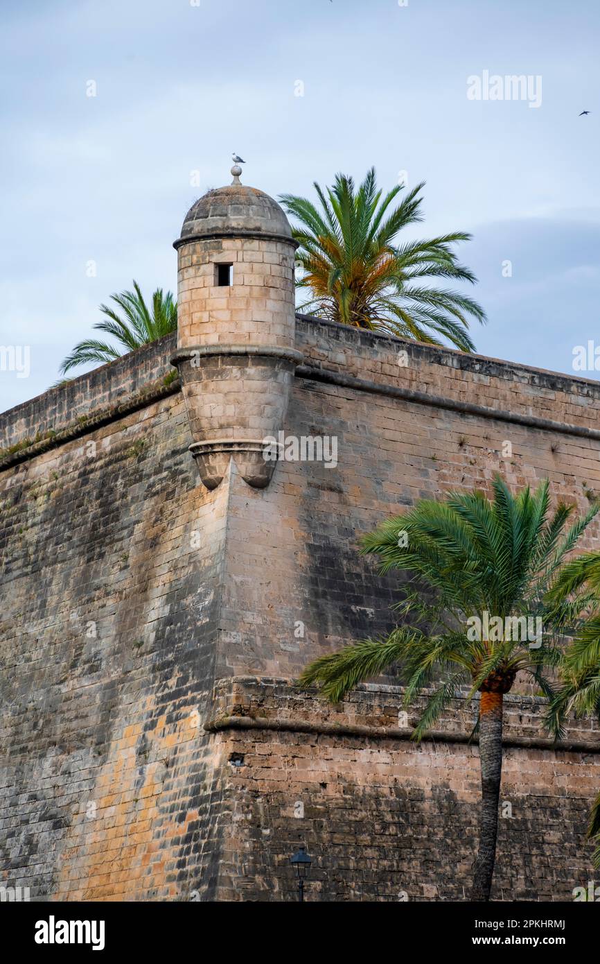 Fortress wall with tower, Royal Palace La Almudaina, Palau Reial de ...