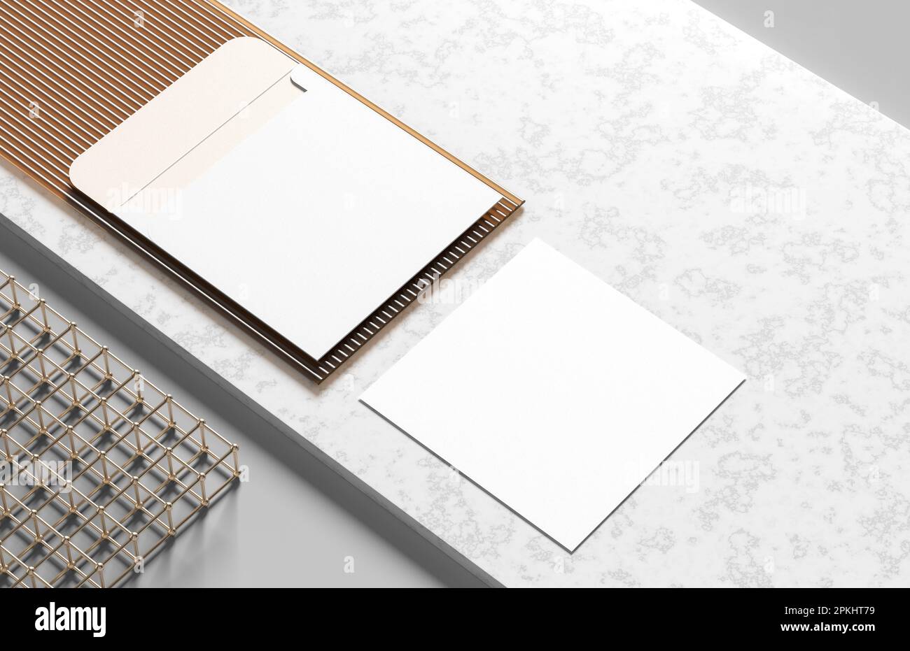 Square envelope and invitation mock up isolated on white background. 3D ...