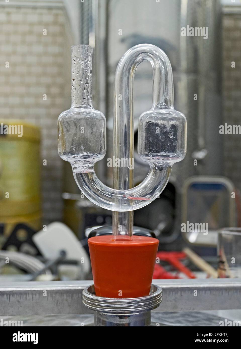 Fermentation tubes on sealed steel barrels for the fermentation of ...