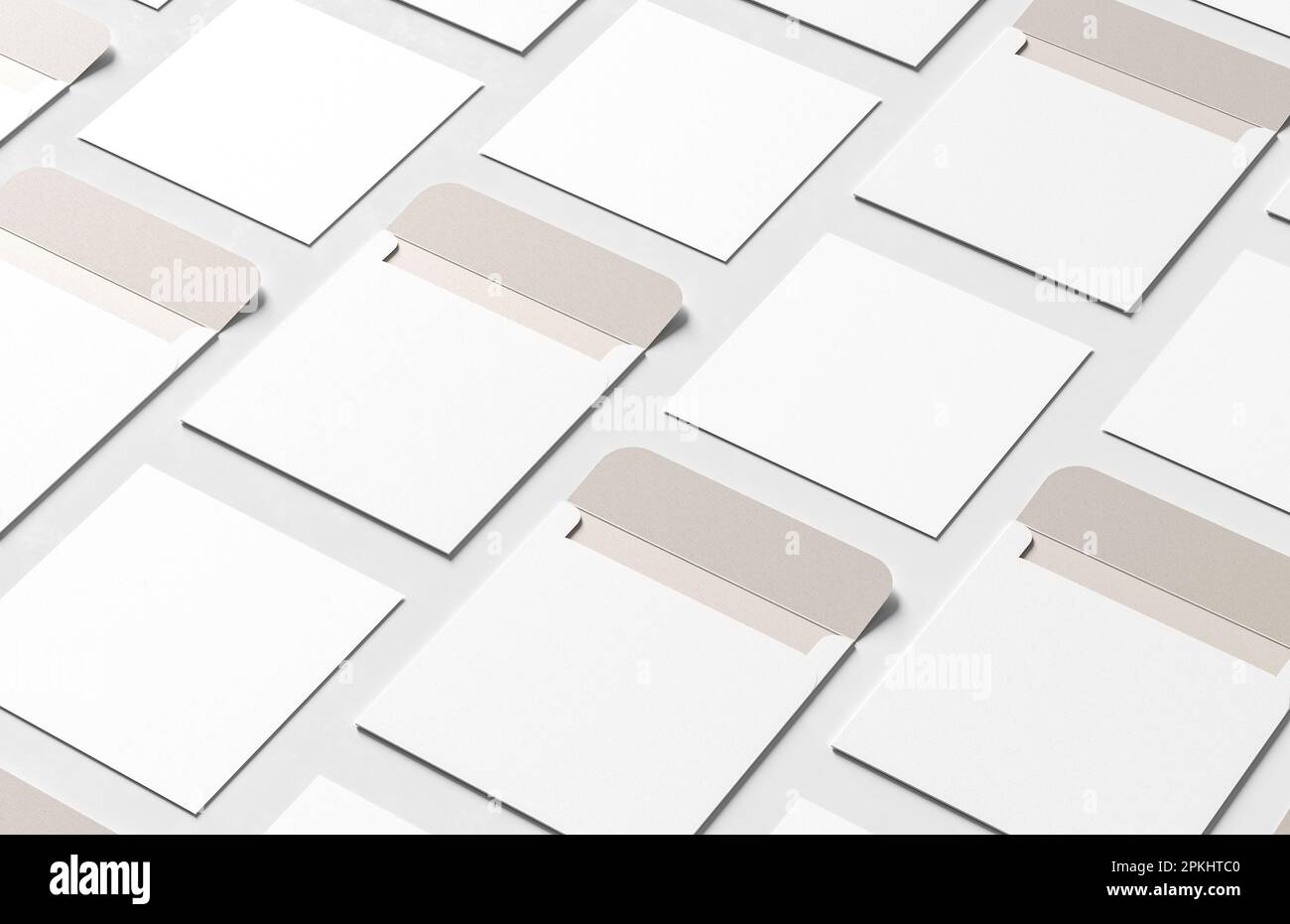 Square envelope and invitation mock up isolated on white background. 3D ...