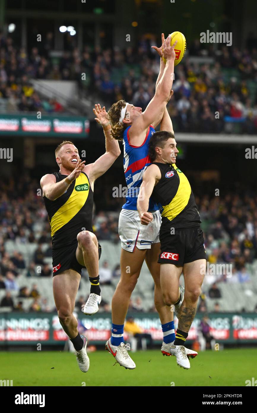 Aaron Naughton of Western Bulldogs takes a mark during the AFL Round 4 ...