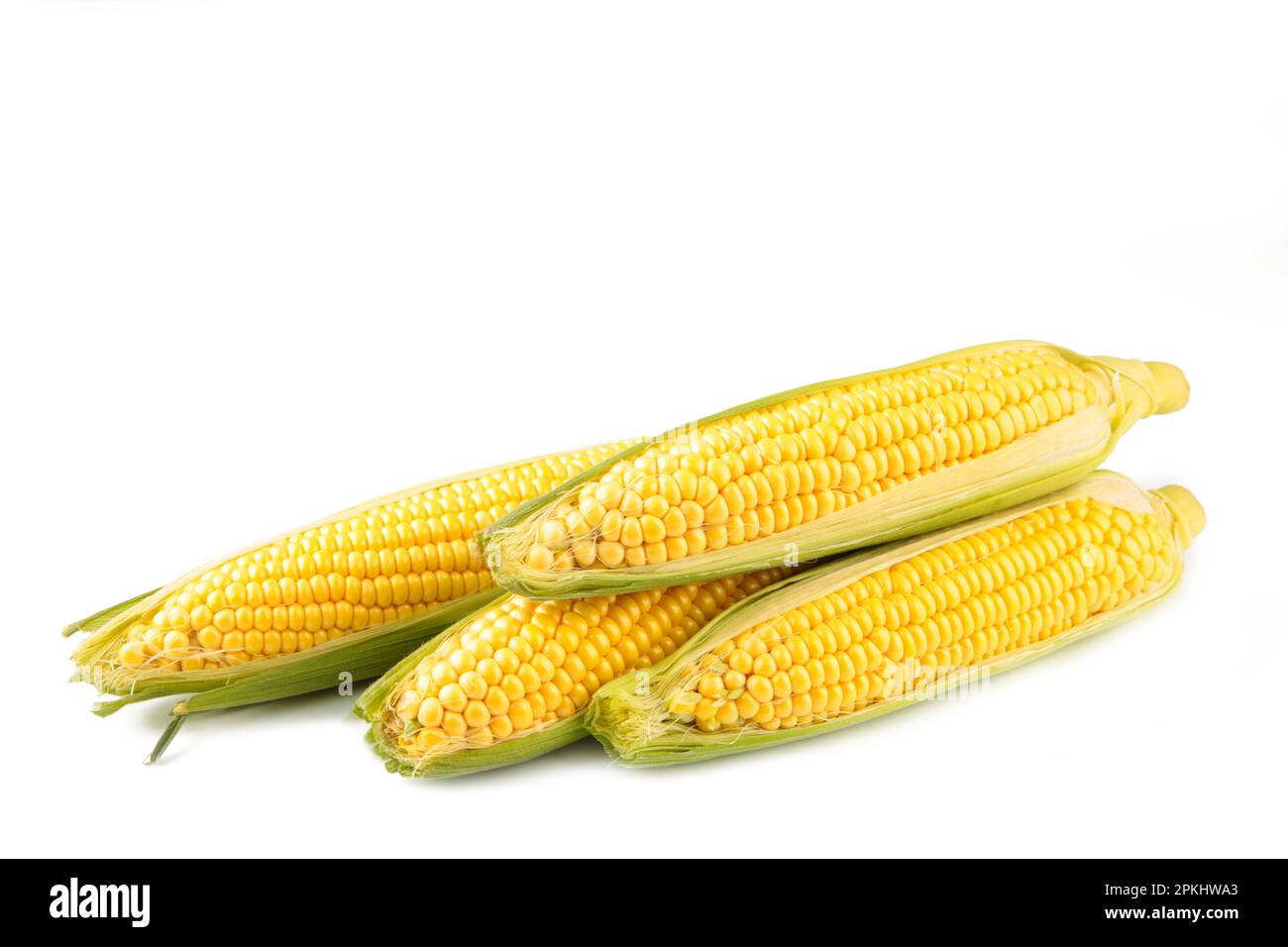 Fresh corn isolated on white background, cutout. Top view Stock Photo ...