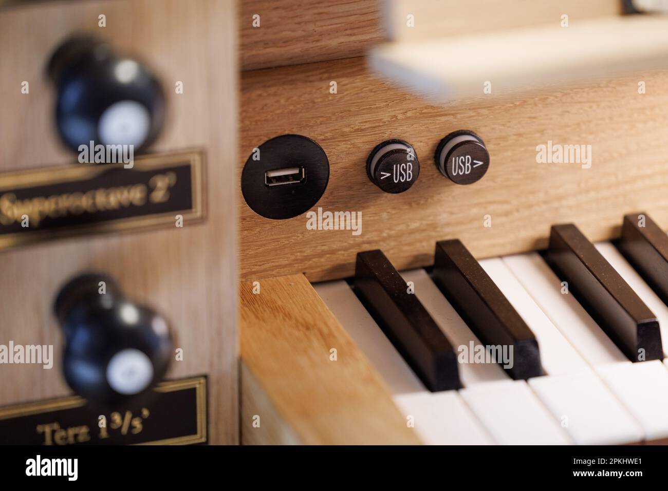 05 April 2023, Lower Saxony, Osnabrück: View of a USB port on the so ...
