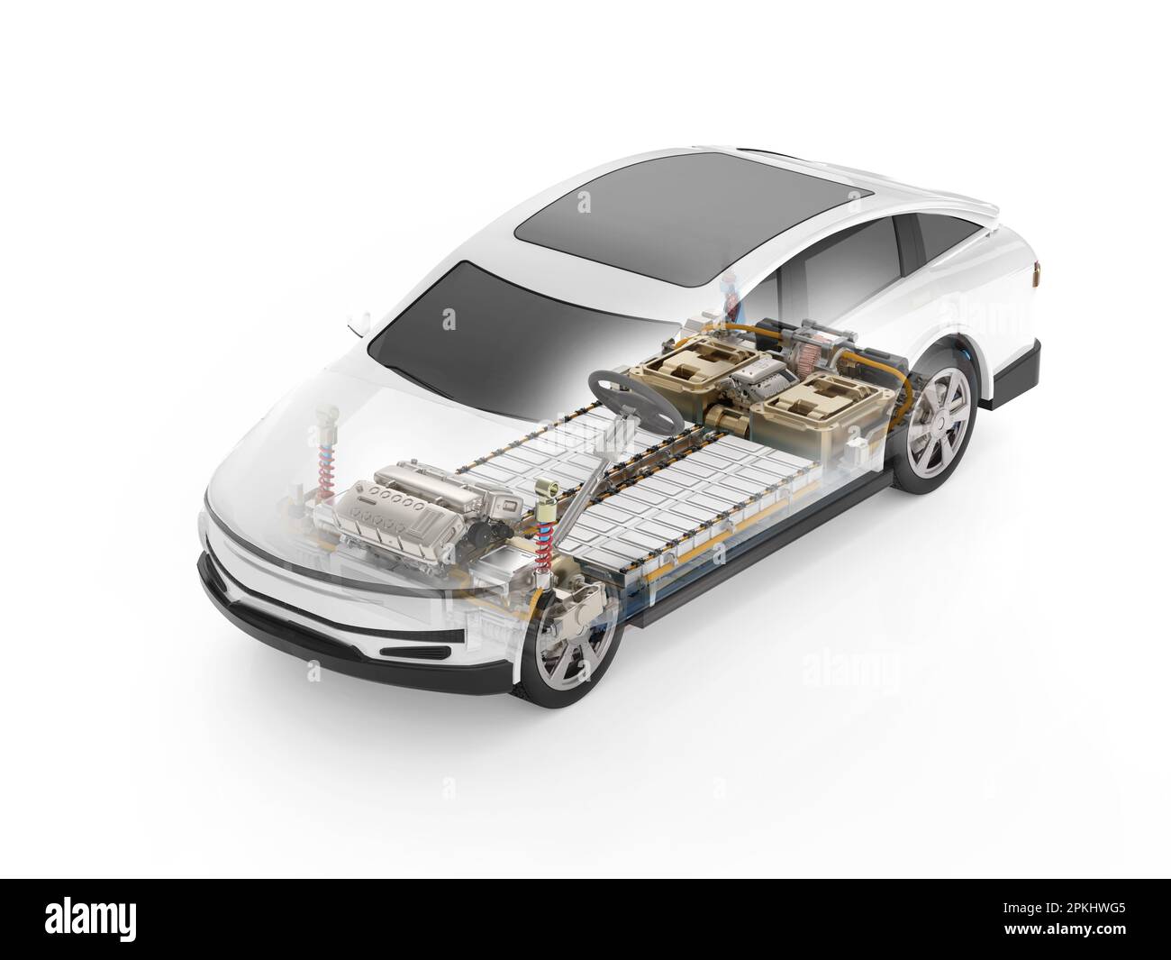 3d rendering ev car or electric vehicle with pack of battery cells ...