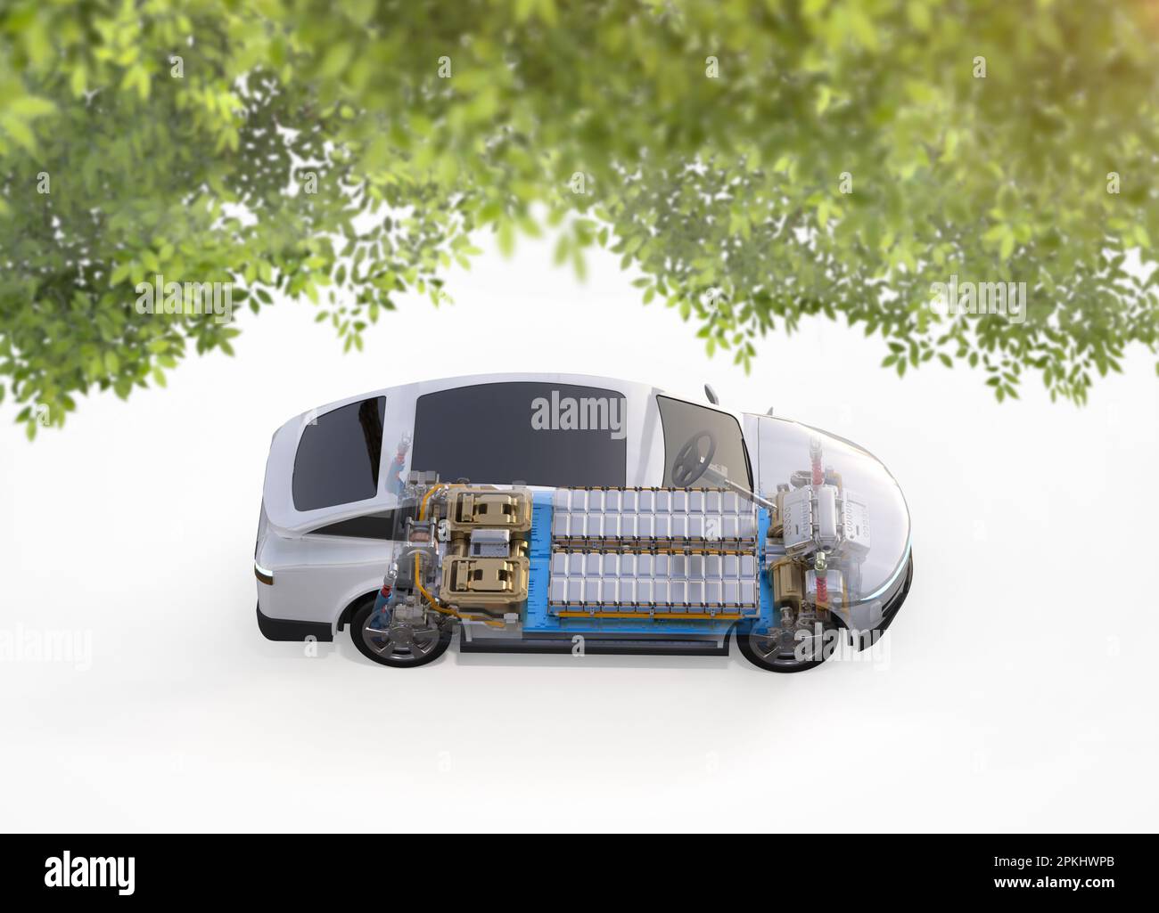 3d rendering ev car or electric vehicle with pack of battery cells ...