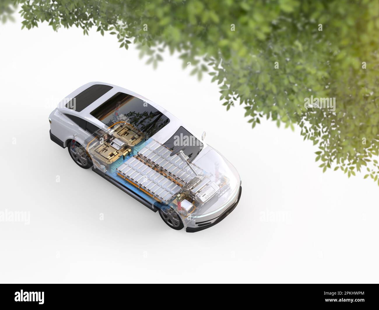 3d rendering ev car or electric vehicle with pack of battery cells ...