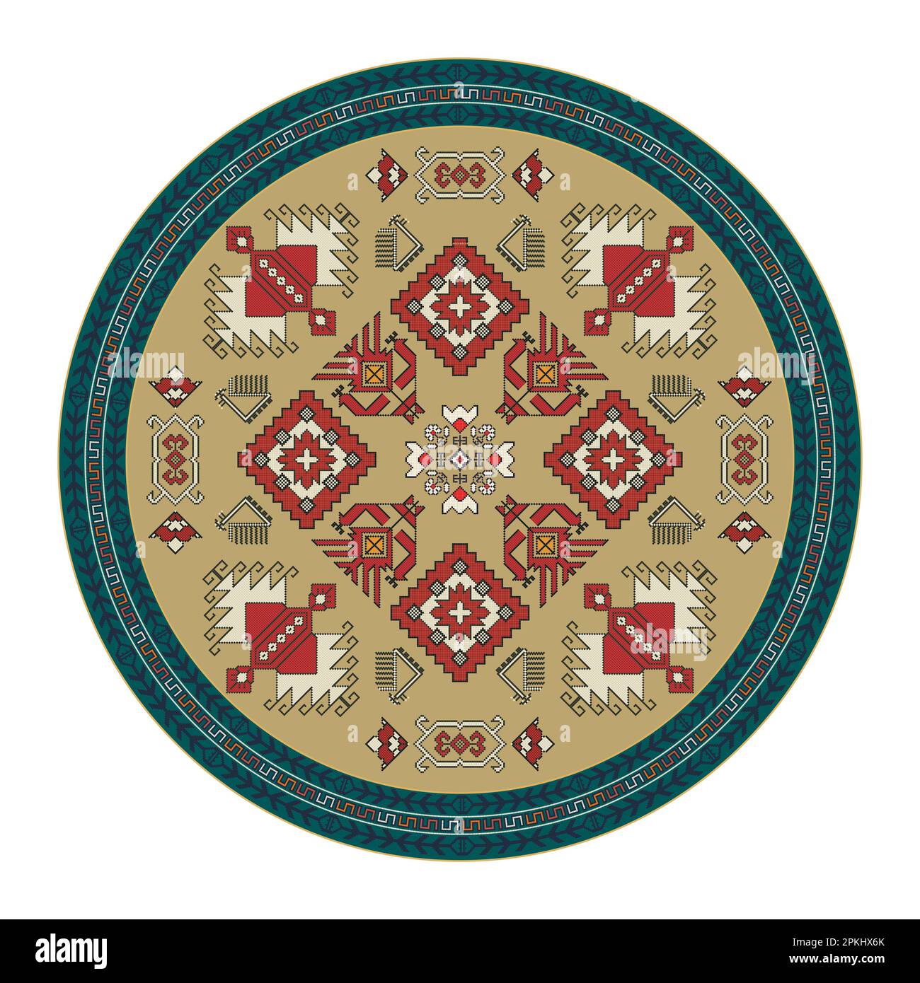 Traditional Georgian round decorative element, isolated vector over ...