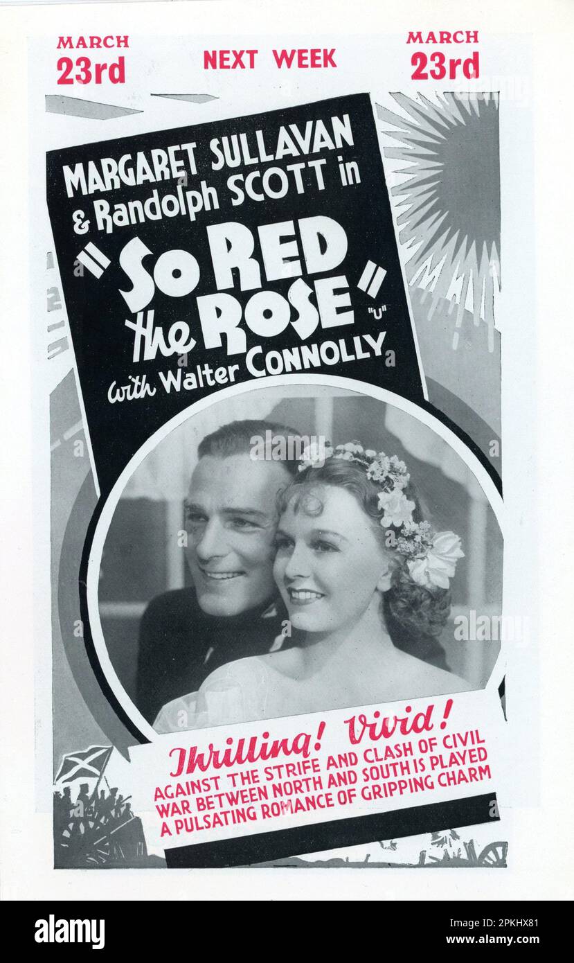Ad for MARGARET SULLAVAN and RANDOLPH SCOTT in SO RED THE ROSE 1935 ...