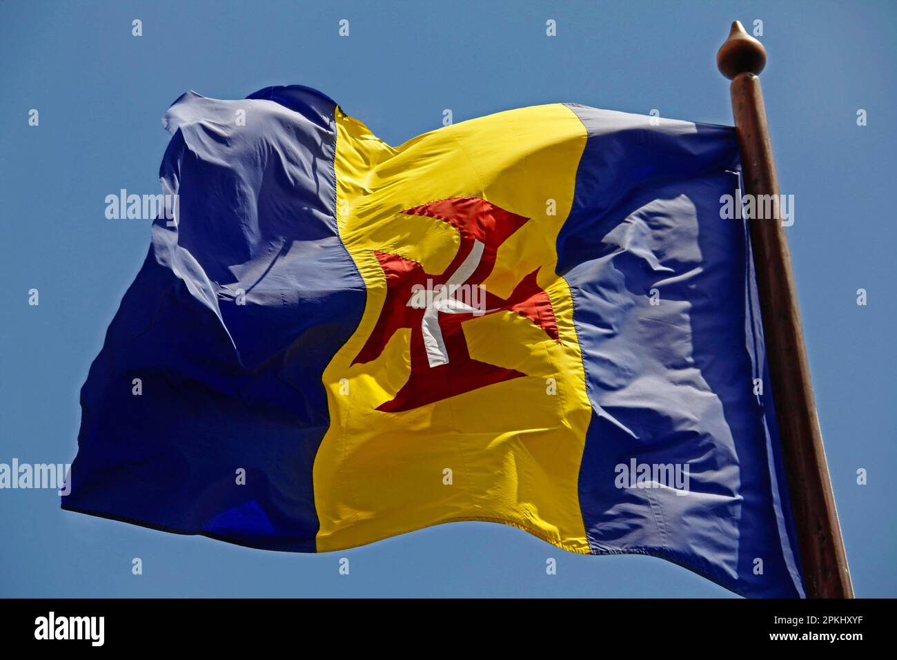 National flag of the autonomous region of Madeira, garden of Quinta ...