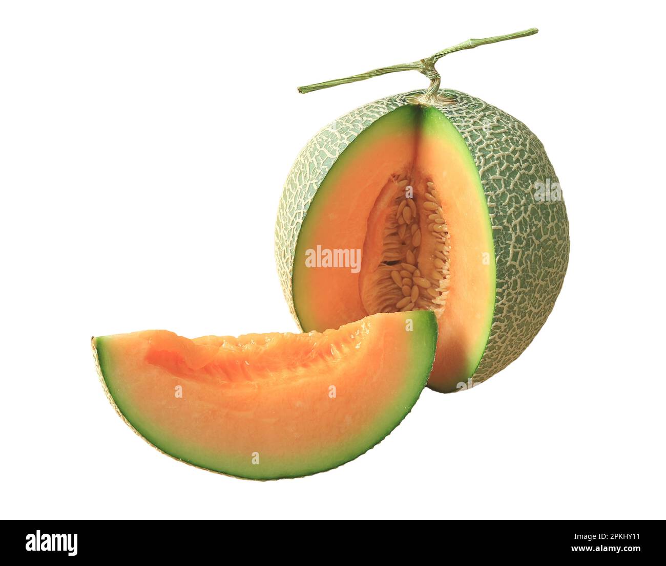 Fresh Ripe Muskmelon Sliced from Whole Fruit Isolated on white ...