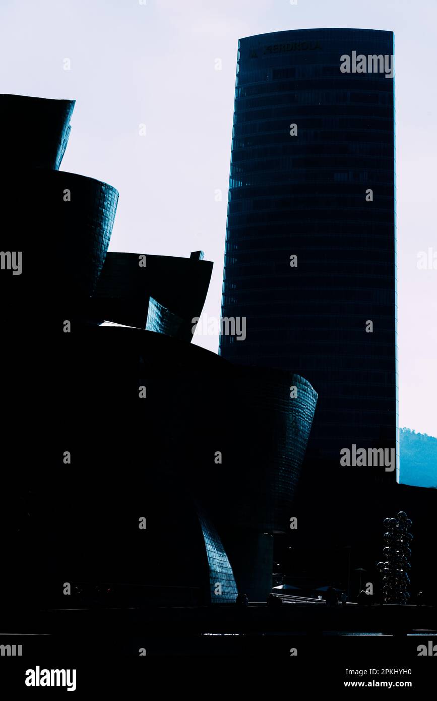 Silhouette view of Bilbao, Basque Country, Spain in fine art style ...