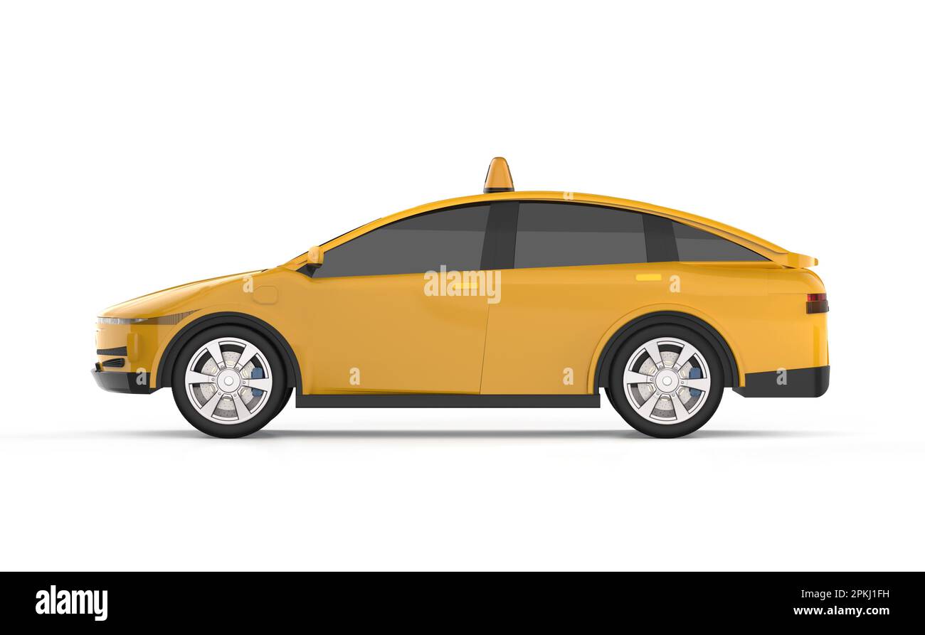 3d rendering yellow ev taxi or electric vehicle on white background ...