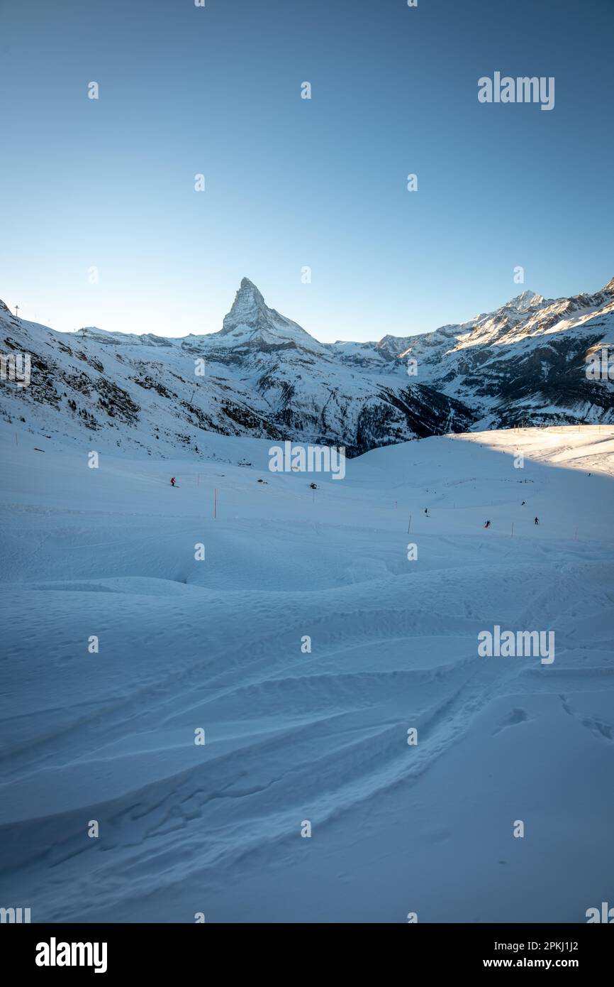 Snow landscape in zermatt with Matterhorn Stock Photo - Alamy
