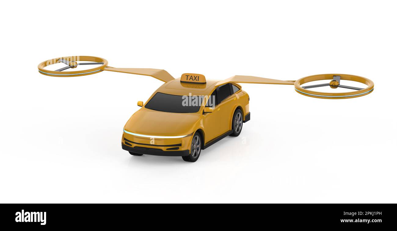 Driverless taxi or autonomous taxi with 3d rendering electric flying ...