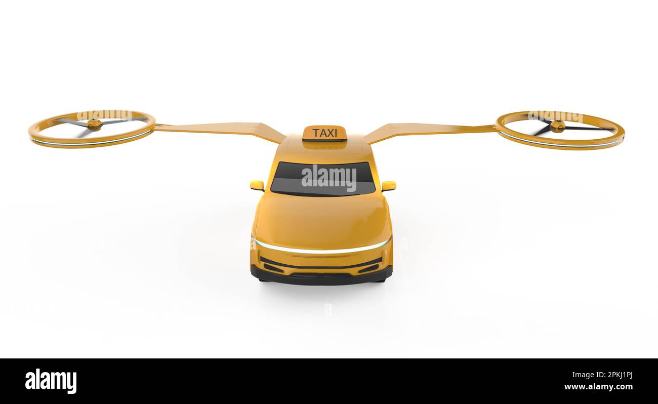 Driverless taxi or autonomous taxi with 3d rendering electric flying ...