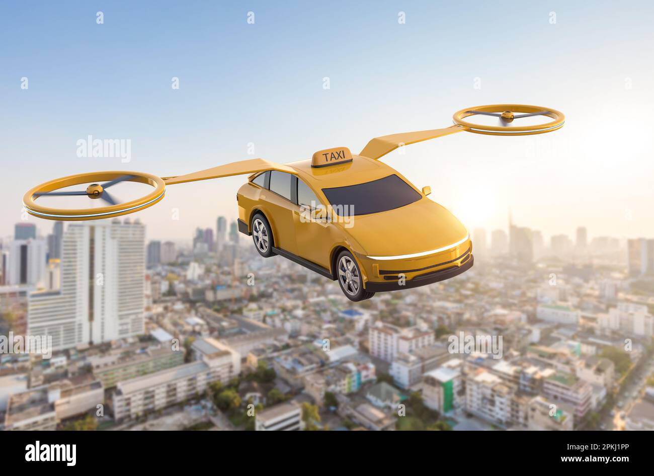 Driverless taxi or autonomous taxi with 3d rendering electric flying ...