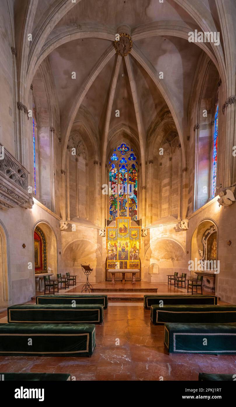 Church in the palace, Capilla de Santa Ana with altar and colourful ...