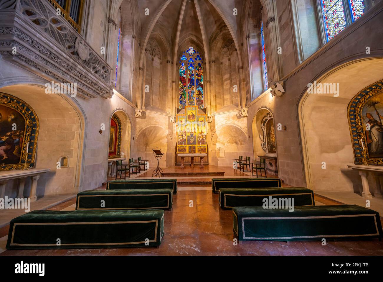 Church in the palace, Capilla de Santa Ana with altar and colourful ...