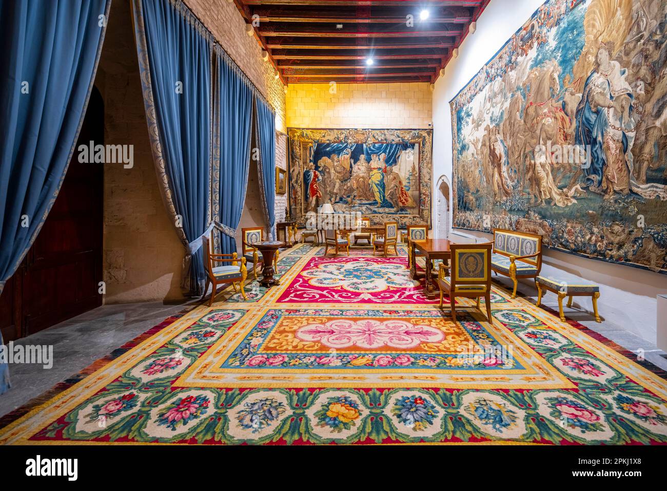 Office of the King, rooms of the Palau del Senyor Rei, with ornate ...