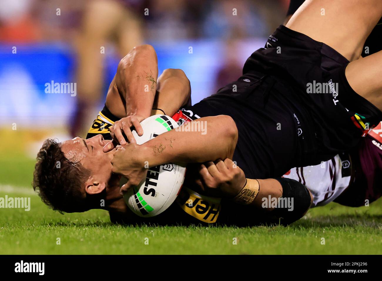 Scott Sorensen of the Panthers scores a try during the NRL Round 6 ...