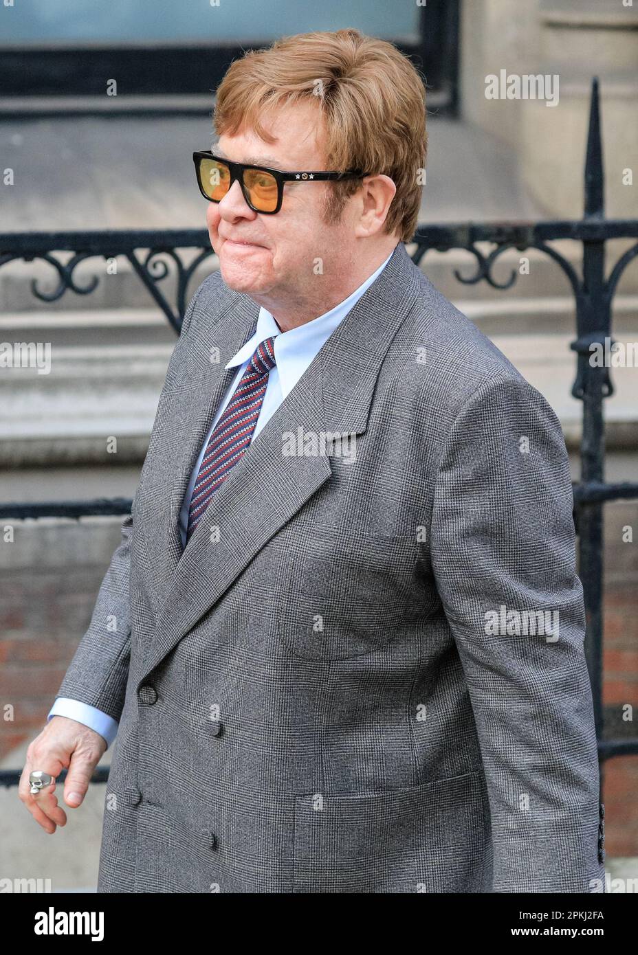 Sir Elton John outside the Royal Courts of Justice, close up of face ...