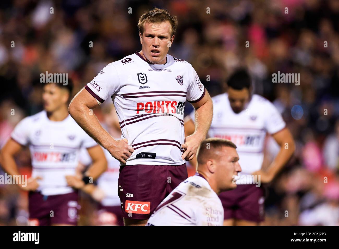 Jake Trbojevic of the Sea Eagles looks on during the NRL Round 6 match ...