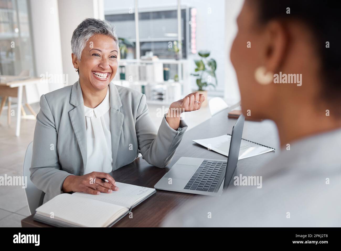 Happy meeting, planning and business women advice, teamwork or ...