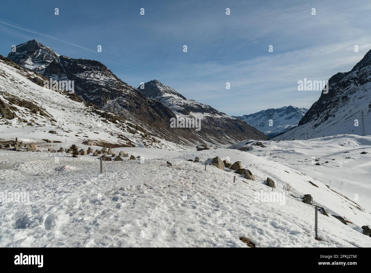 Julier pass, Switzerland, February 21, 2023 Alpine winter wonderland on ...